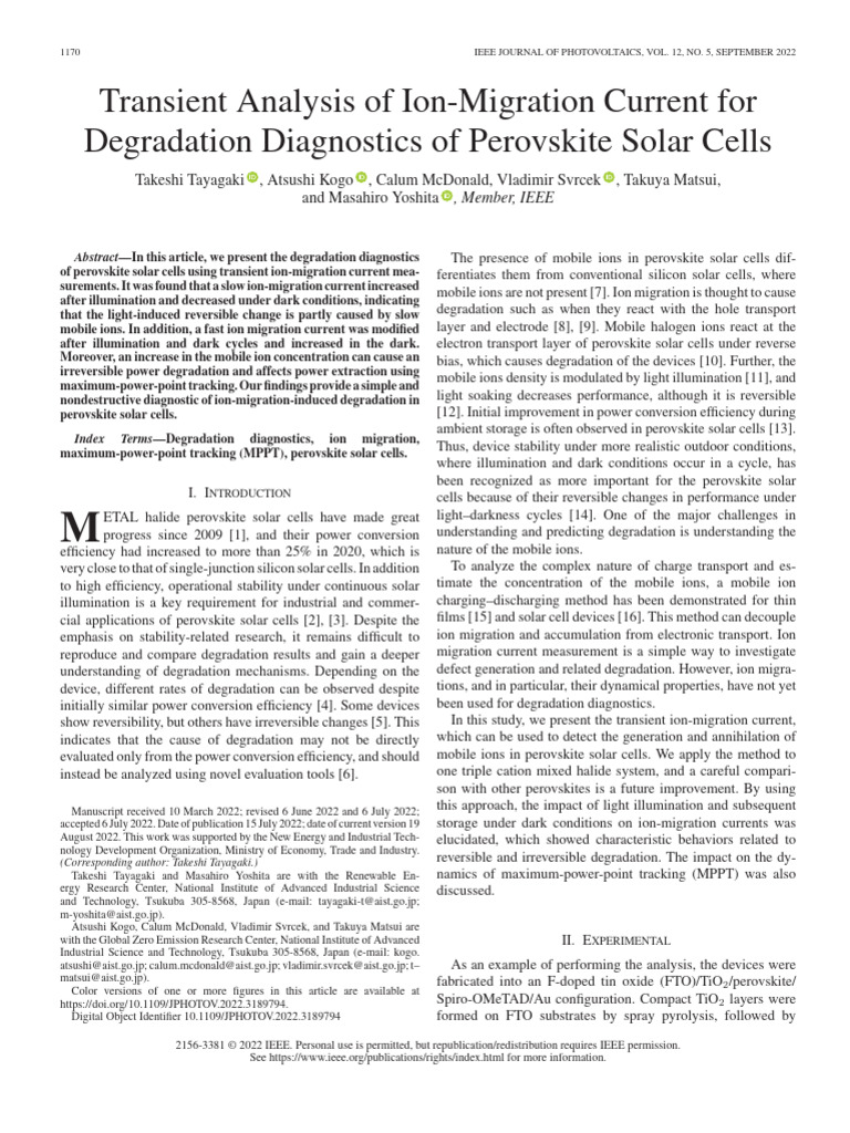 Transient Analysis of Ion-Migration Current For Degradation Diagnostics ...