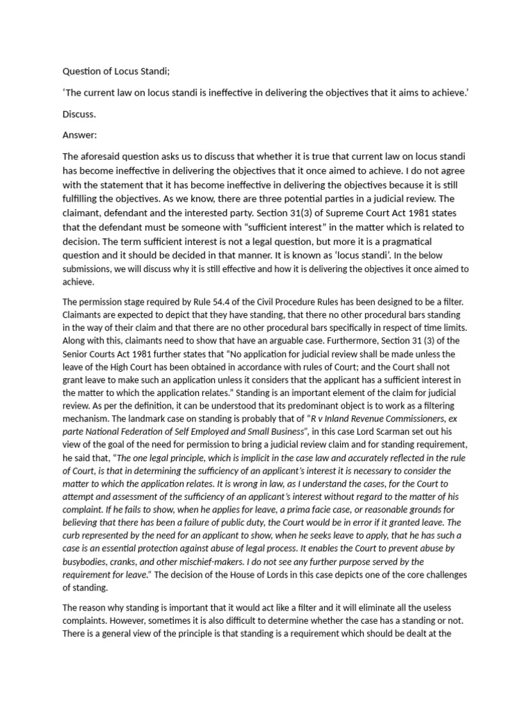 Question of Locus Standi | PDF | Standing (Law) | Justice