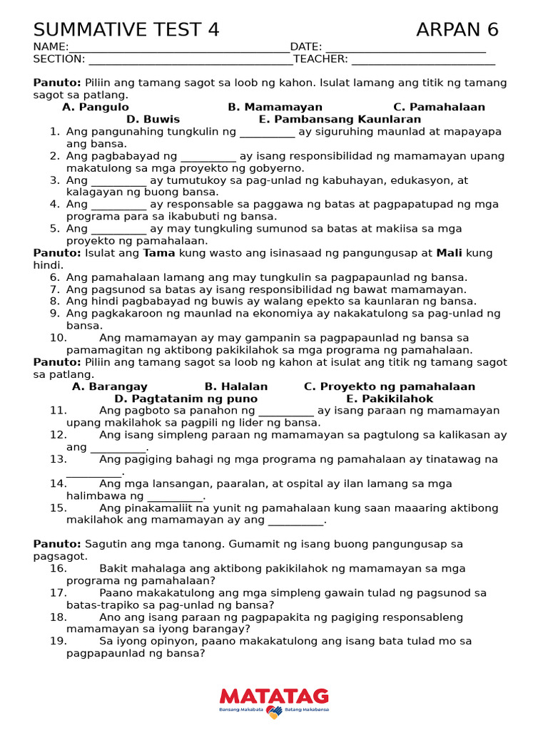 ARPAN 6 SUMMATIVE 04 | PDF
