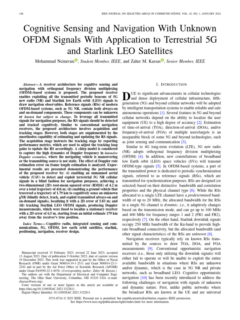 Cognitive Sensing and Navigation With Unknown OFDM Signals With Application To Terrestrial 5G ...