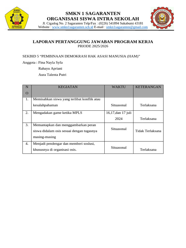 Laporan Pertanggung Jawaban Program Kerja | PDF