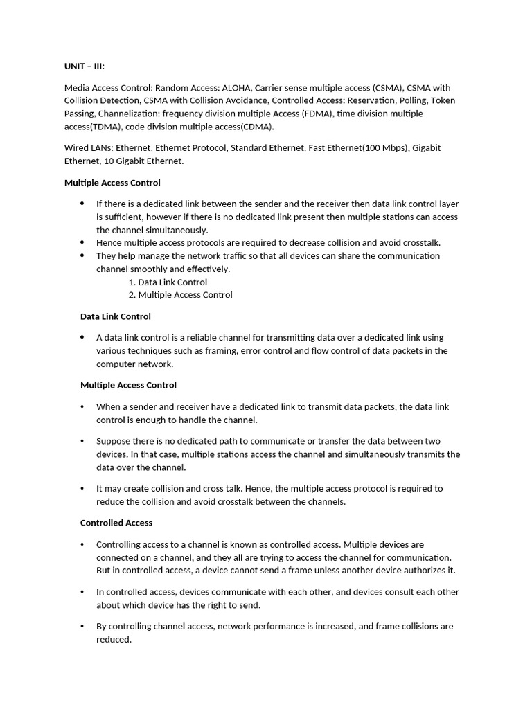 Computer Networks UNIT-3 Media Access Control | PDF | Channel Access Method | Ethernet