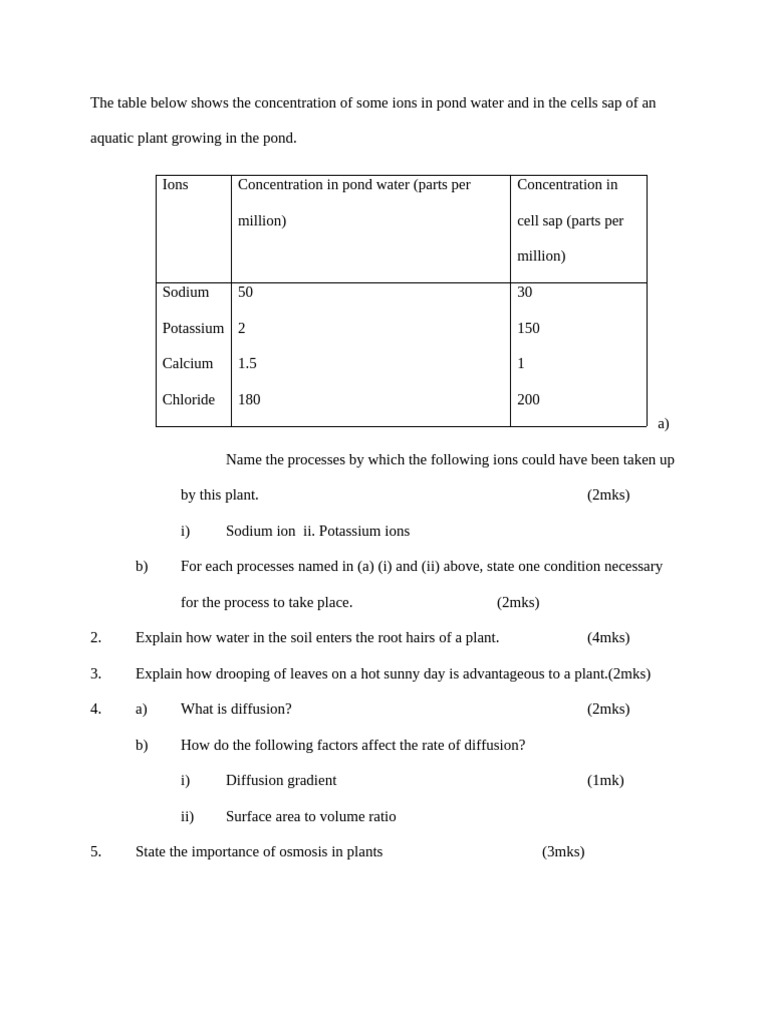 Form 1 4. Cell Physiology Q | PDF