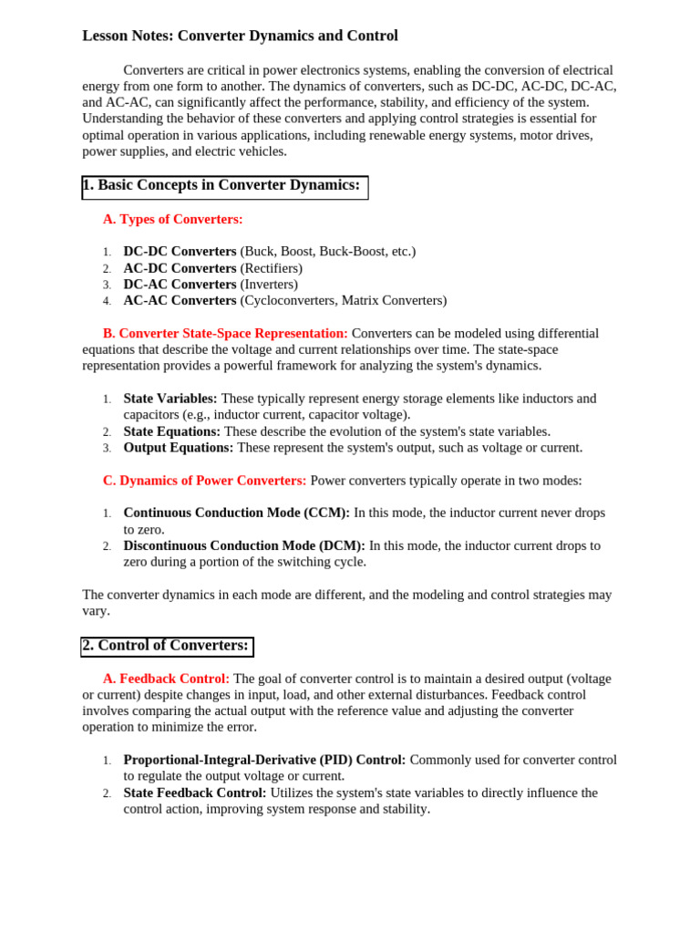 CONVERTER DYNAMICS AND CONTROL Lesson Notes 2 | PDF | Control Theory ...
