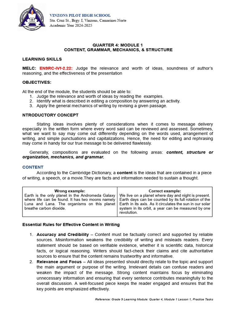 MODULE-1-CONTENT-GRAMMAR-MECHANICS-AND-STRUCTURE | PDF | Adverb ...