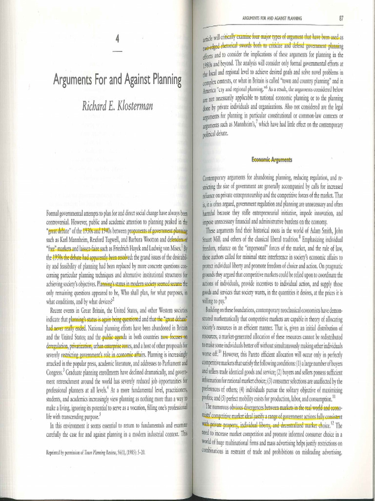 Chapter 4 Arguments For Against Planning | PDF