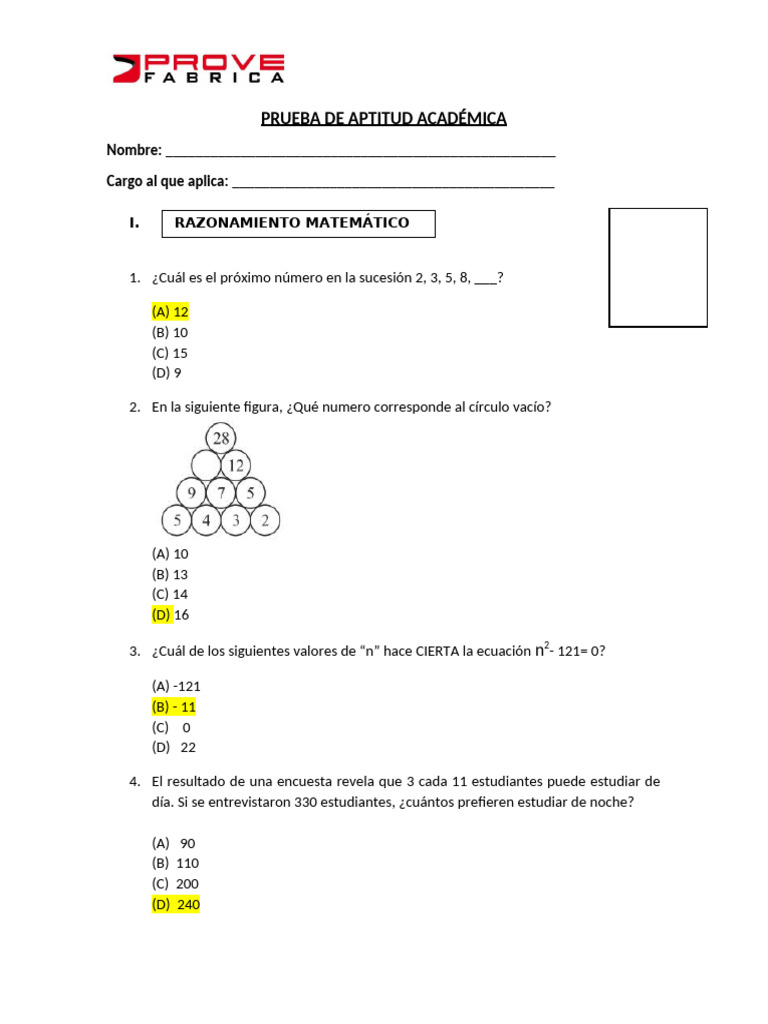 Prueba de Aptitud Académica: Matemáticas y Redacción | PDF