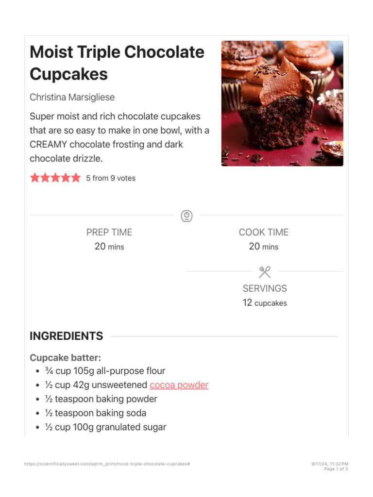 Moist Triple Chocolate Cupcakes Recipe | PDF | Cupcake | Chocolate