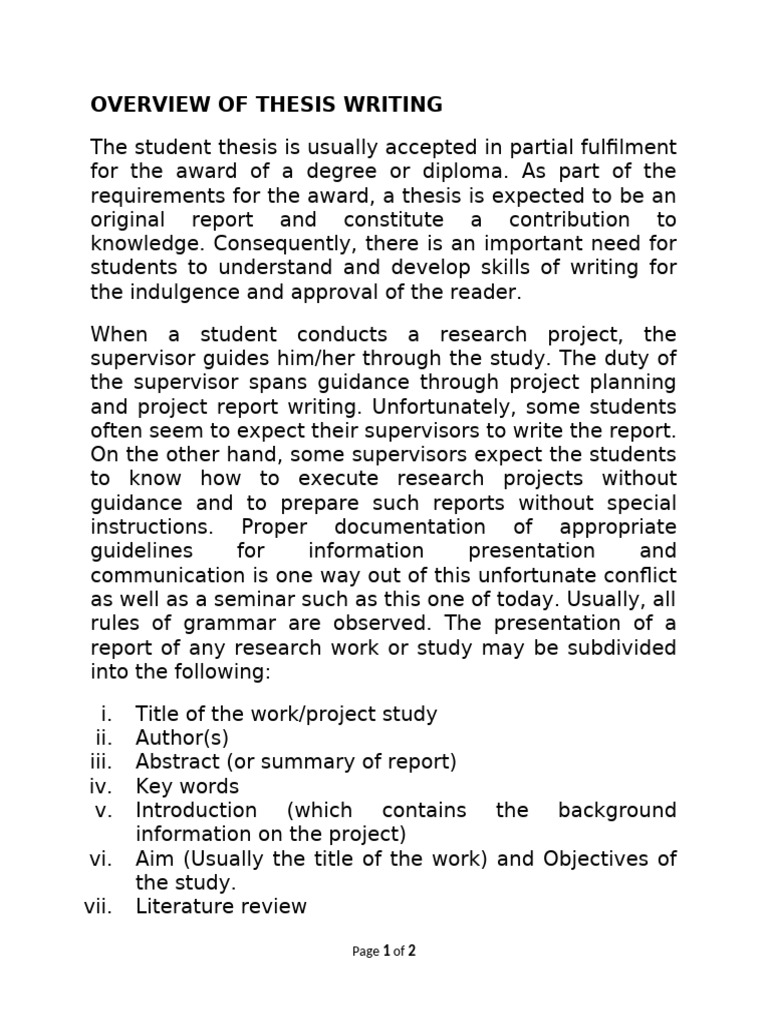 OVERVIEW OF THESIS WRITING | PDF