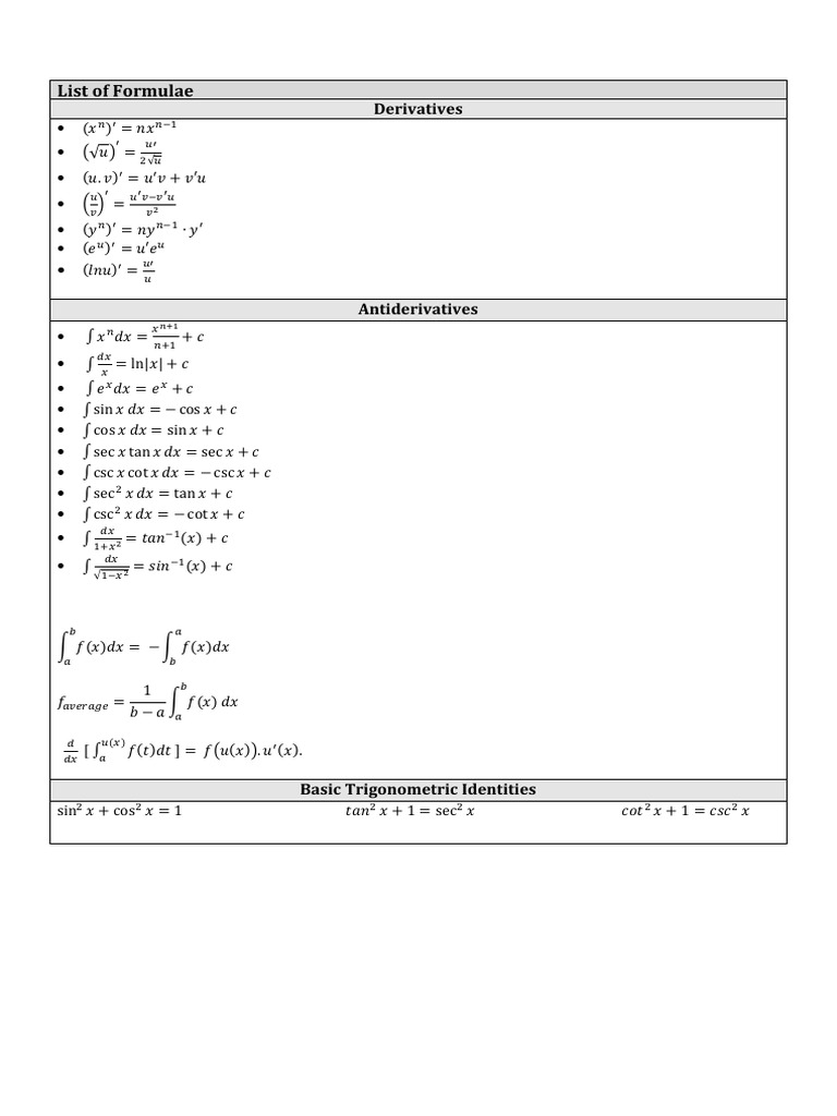 AY2425-T2-EoT-MAT71-Formula Sheet | PDF