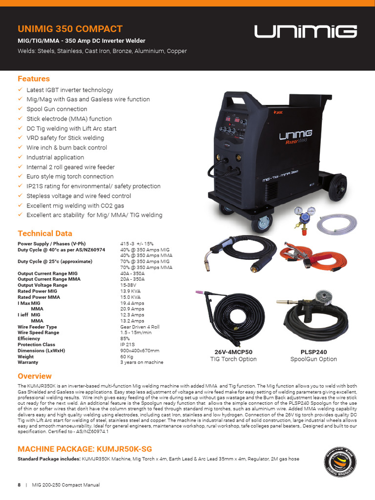 Unimig 350 Compact Welding Manual | PDF | Welding | Construction