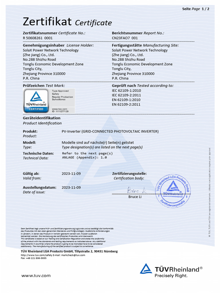 Declaration of Conformity for PV Inverter | PDF | Photovoltaic System ...