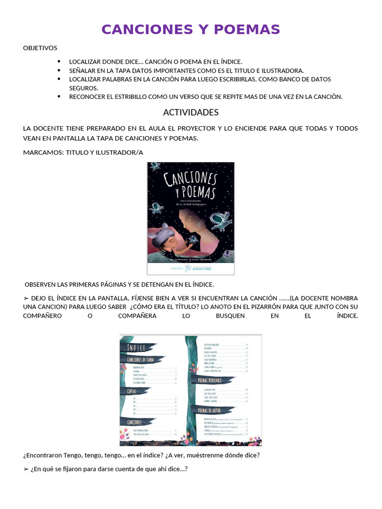 Actividades de Canciones y Poemas | PDF | Canciones