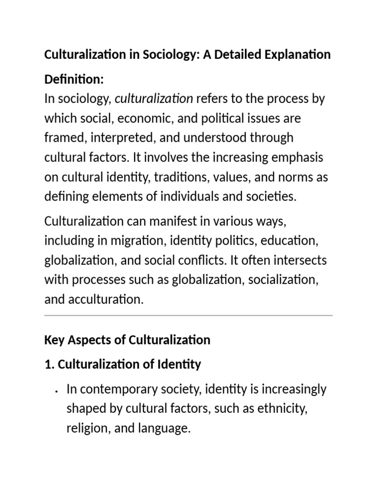 Culturalization in Sociology | PDF | Identity (Social Science) | Sociology