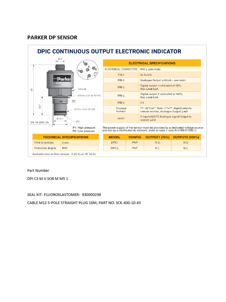 Parker DP Sensor | PDF