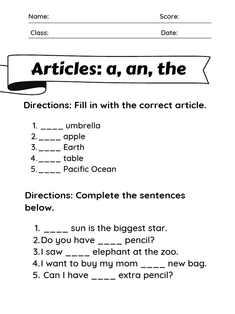 Articles (A, An, The) Worksheet | PDF