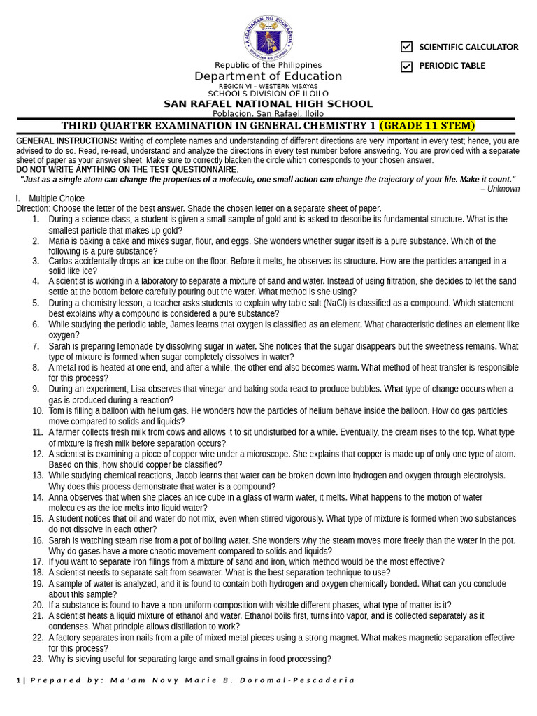 3rd Periodic Exam Reviewer | PDF | Mole (Unit) | Chemistry