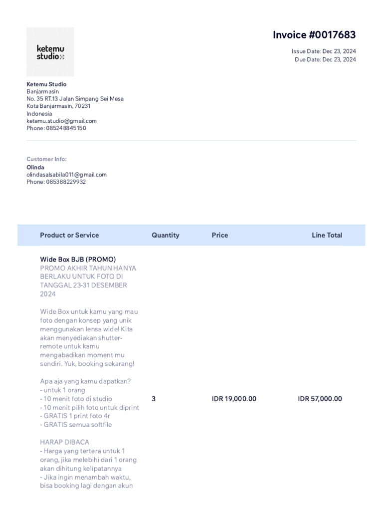 Invoice Foto Wide Box BJB Ketemu Studio | PDF