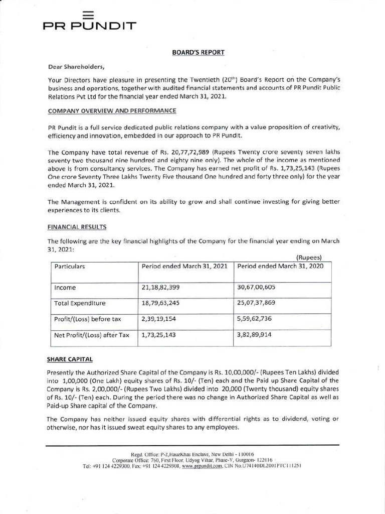 pr pundit FY 20-21 | PDF | Audit | Auditor's Report