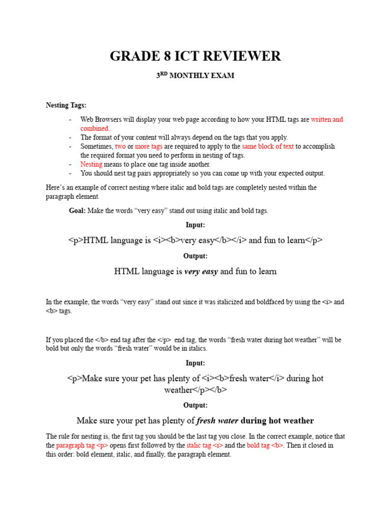 Q3me Grade 8 Ict Reviewer | PDF | File Format | Html