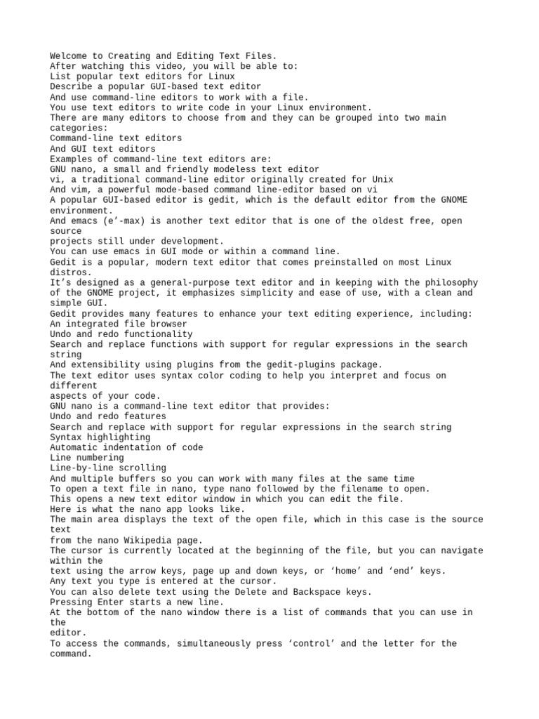 Creating and Editing Text Files-En | PDF | Command Line Interface | Software Engineering