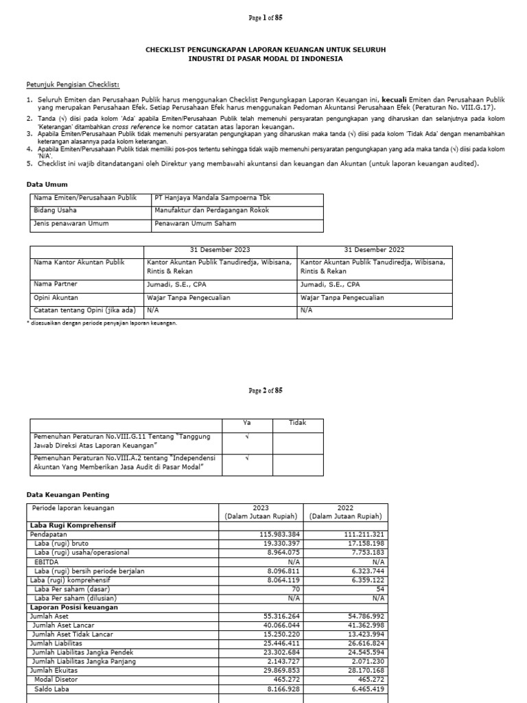 OJK Checklist - HMS Q423 | PDF