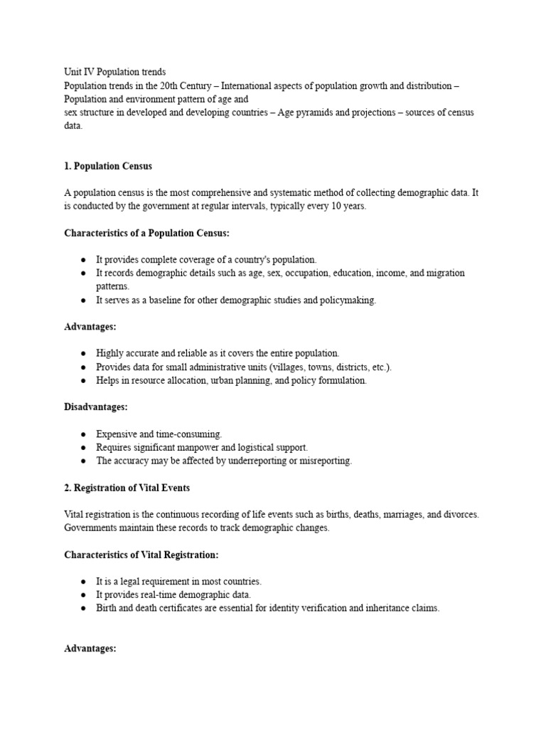 Demo Unit IV | PDF | Census | Demography