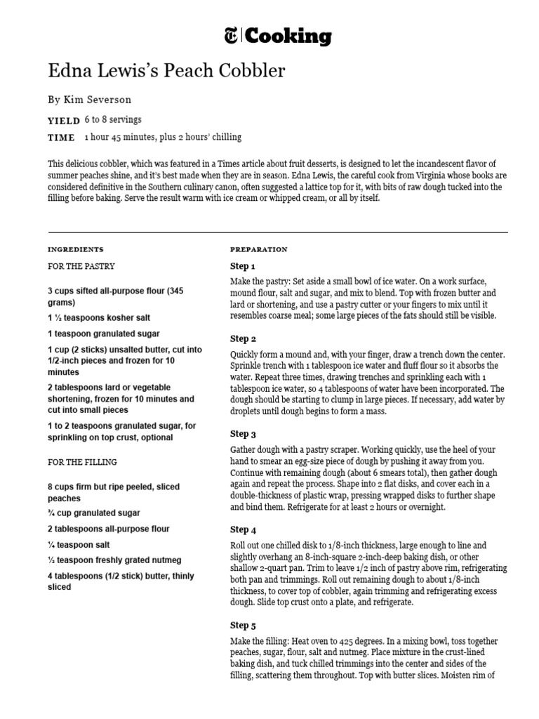 Edna Lewis's Peach Cobbler Recipe | PDF | Shortening | Teaspoon