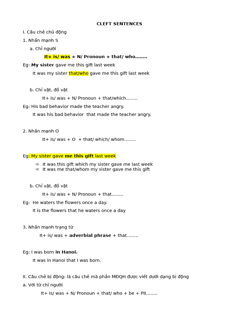 Understanding Cleft Sentences in English | PDF