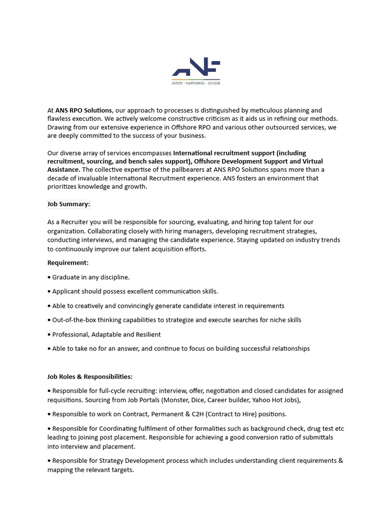 Recruitment Associate Job Overview | PDF