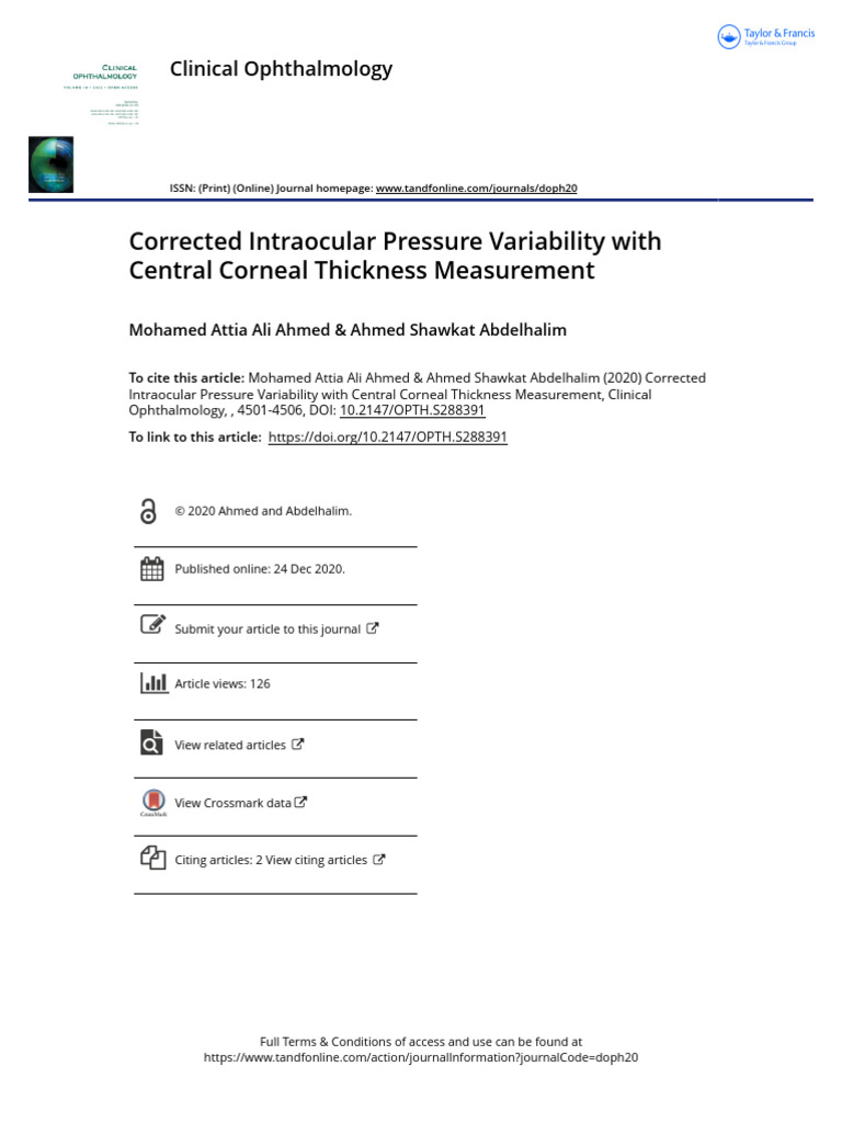 Corrected Intraocular Pressure Variability With Central Corneal ...