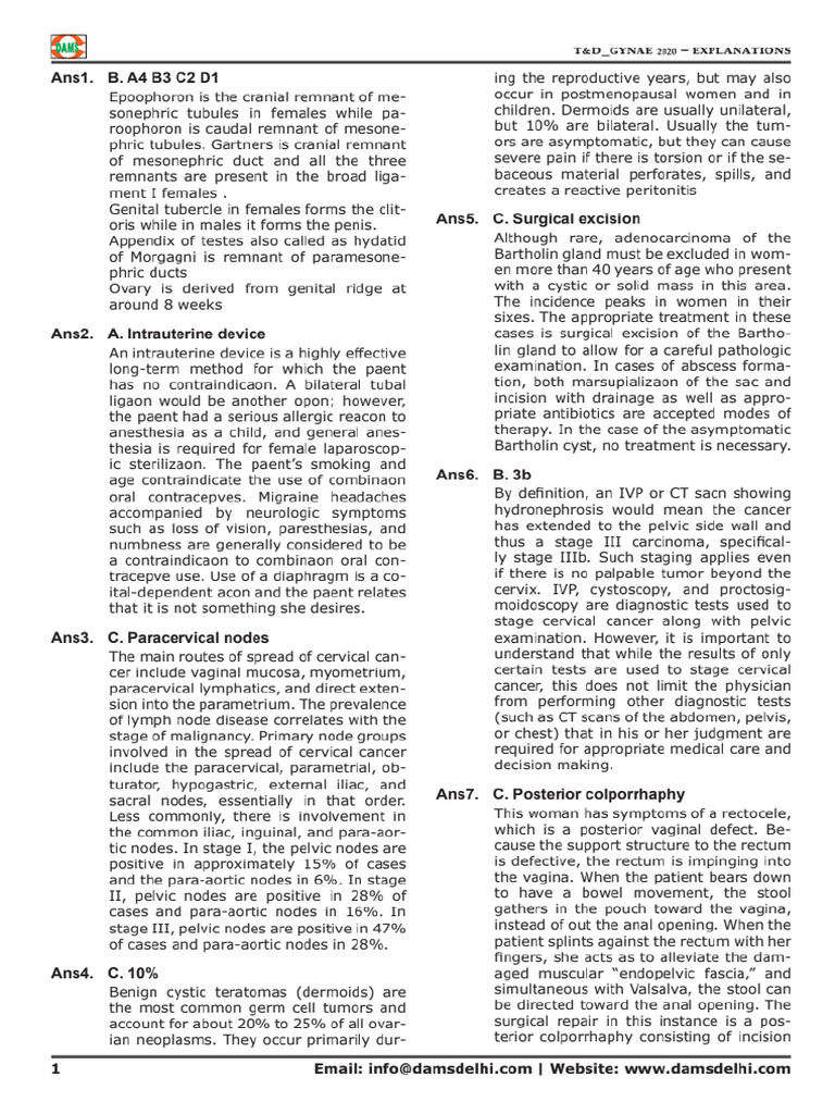 T&D Gynae Explanations | PDF