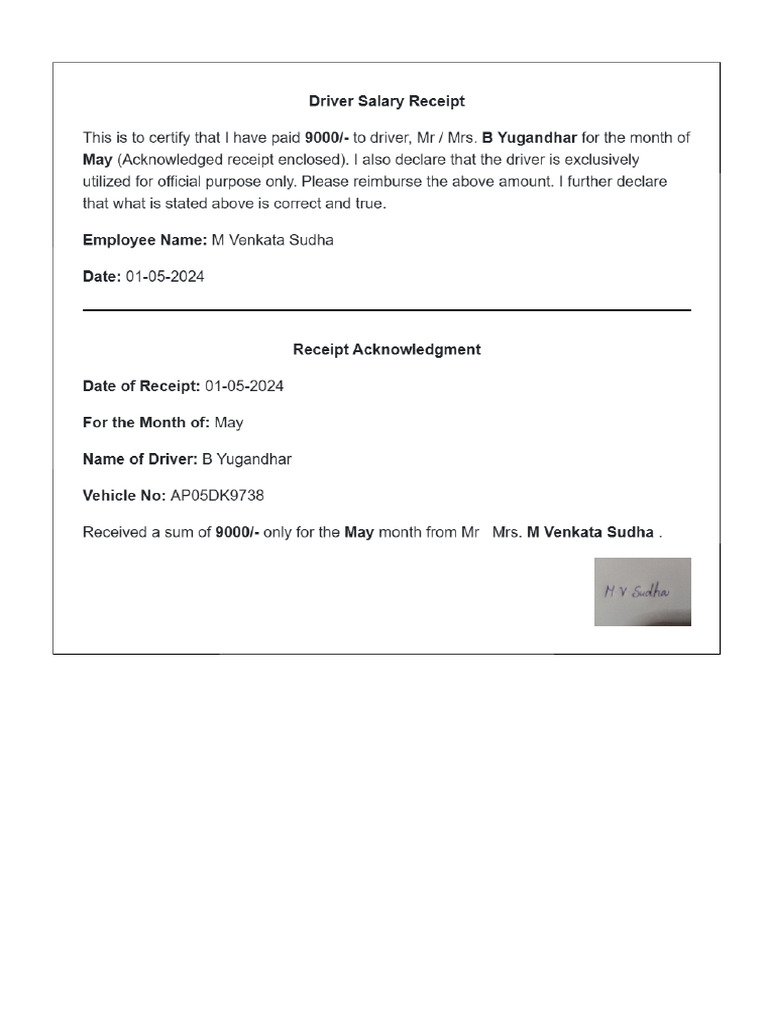 Driver Salary Slip (Freeforonline - Com) | PDF