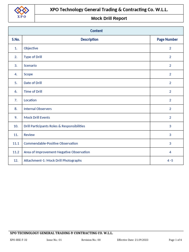 Mock Drill Report | PDF | Emergency | Personal Protective Equipment