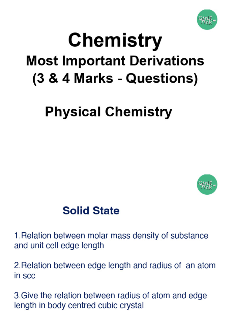 Key Chemistry Derivations for Class 11-12 | PDF | Chemical Equilibrium ...