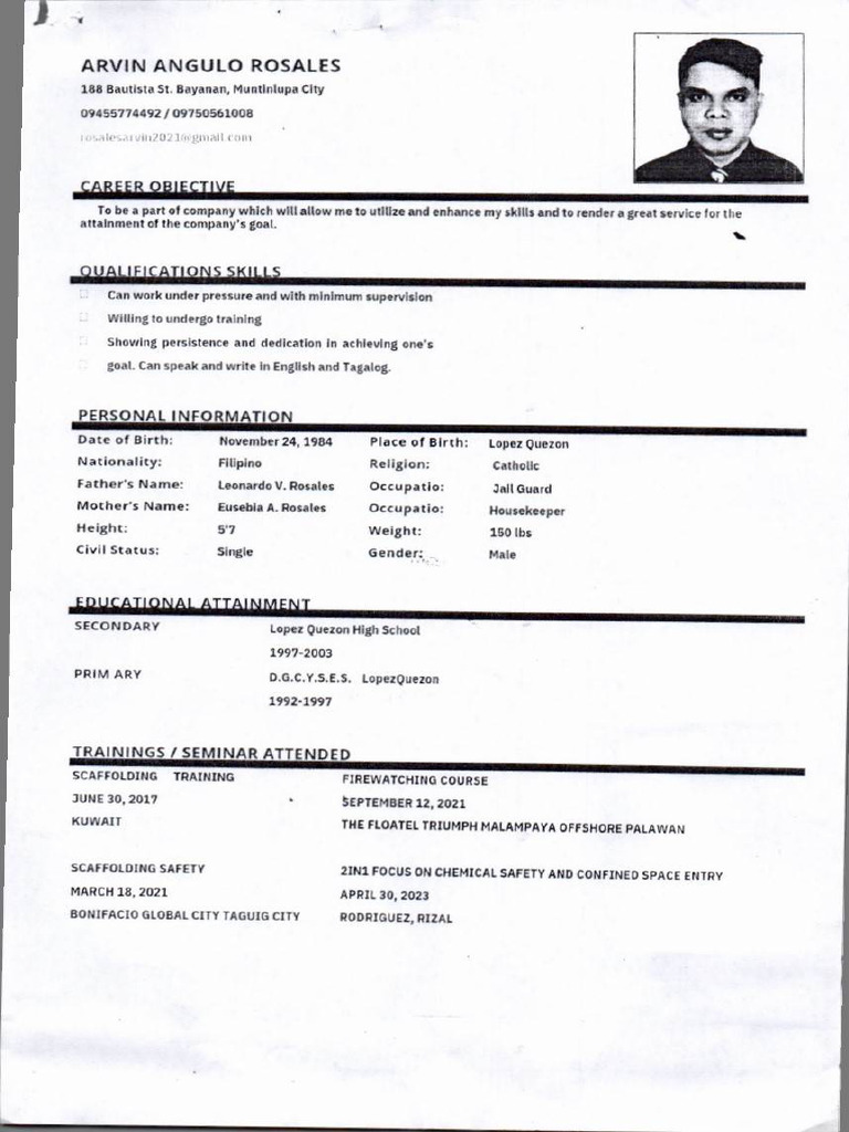 Rosales, Arvin Angulo | PDF