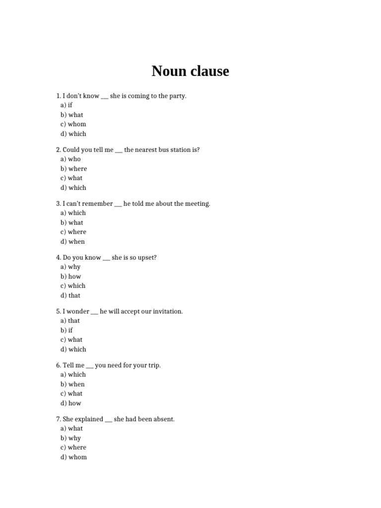 Noun Clause Quiz with Answers | PDF
