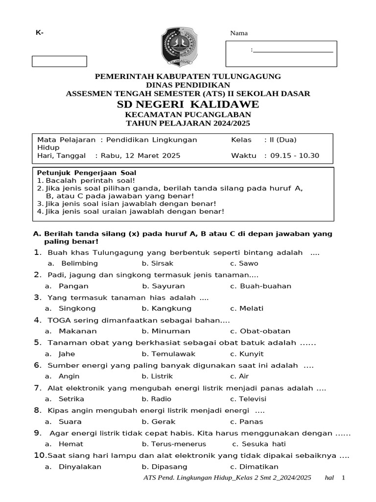 SOAL ATS PLH KELAS 2 SMT 2_2024-2025 | PDF