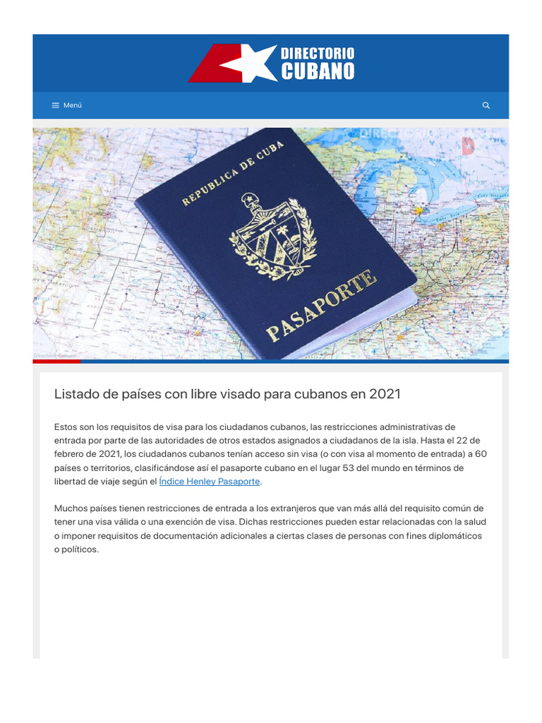 Listado de Países Con Libre Visado para Cubanos en 2021 - Directorio Cubano | PDF | Visa de ...