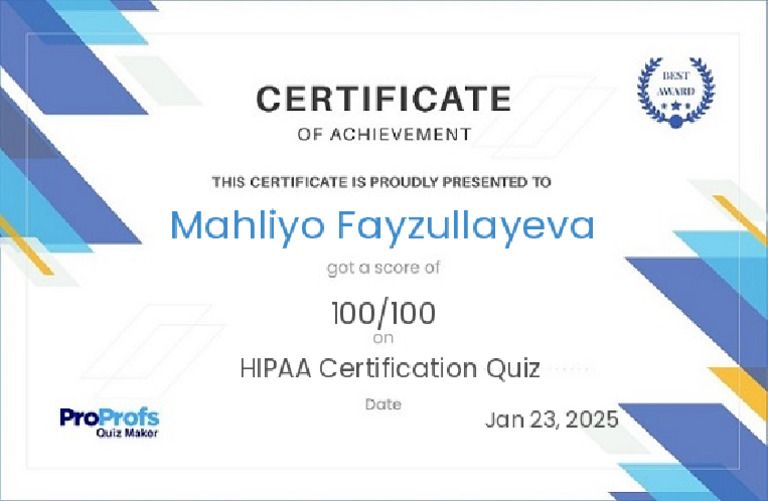 HIPAA Certificate | PDF