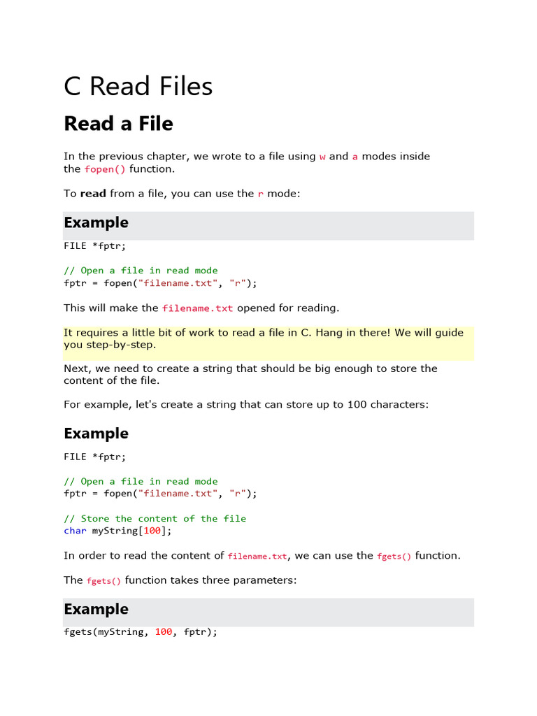 Read Files in C: Step-by-Step Guide | PDF