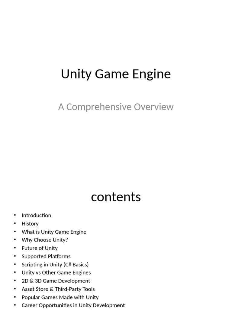 Unity Game Engine Final Presentation | PDF | Unity (Game Engine) | Computing