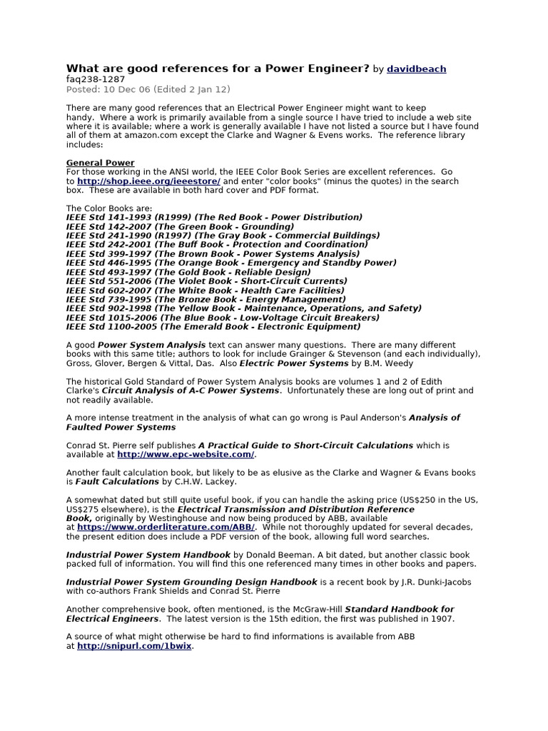 References For A Power Engineer | PDF | Transformer | Electrical Conductor