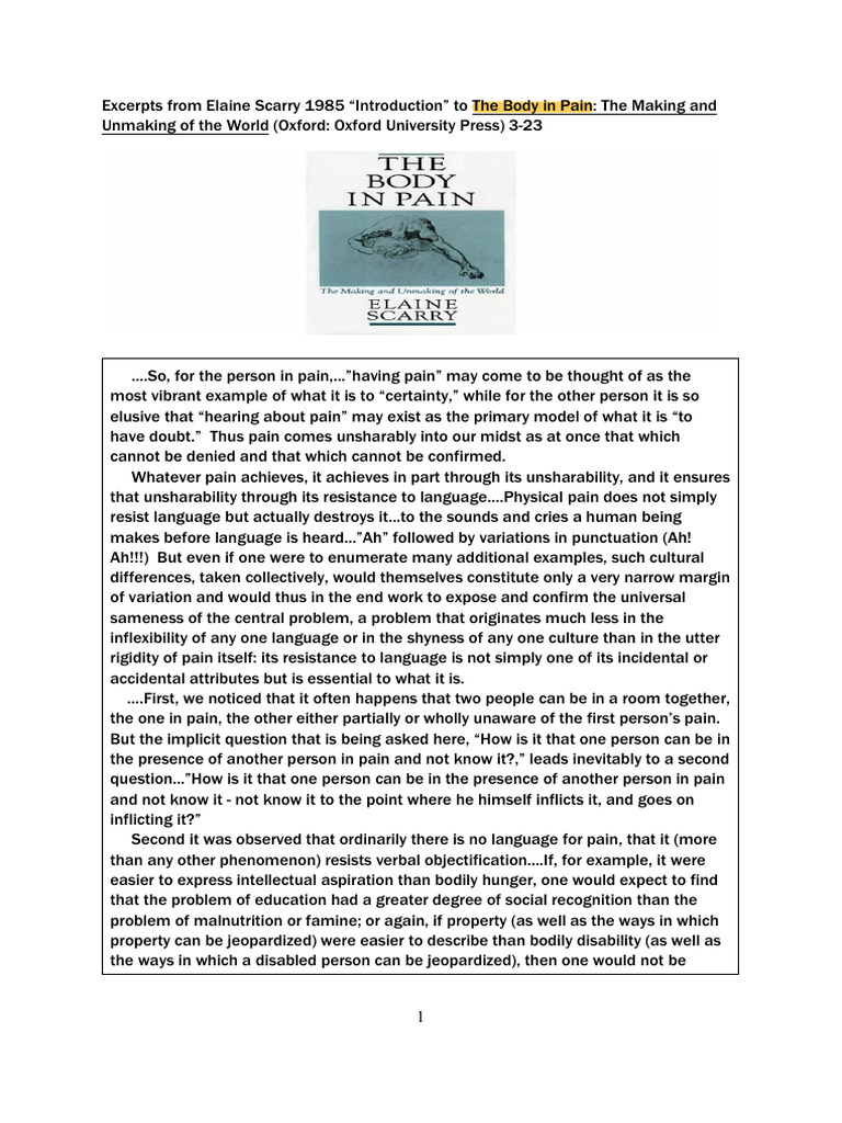 Excerpts From Elaine Scarry The Body in Pain | PDF | Cognition ...