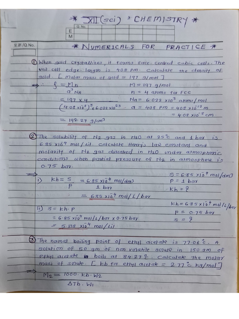 Chemistry Numericals For Practice | PDF