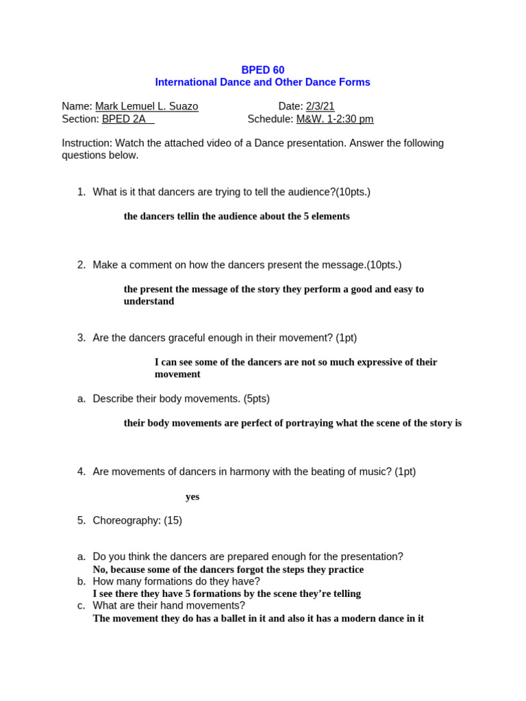 Activity 1 Introduction To Dance | PDF