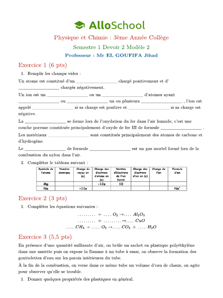 PC 3ac Semestre 1 Devoir 2 Modele 2 1 | PDF