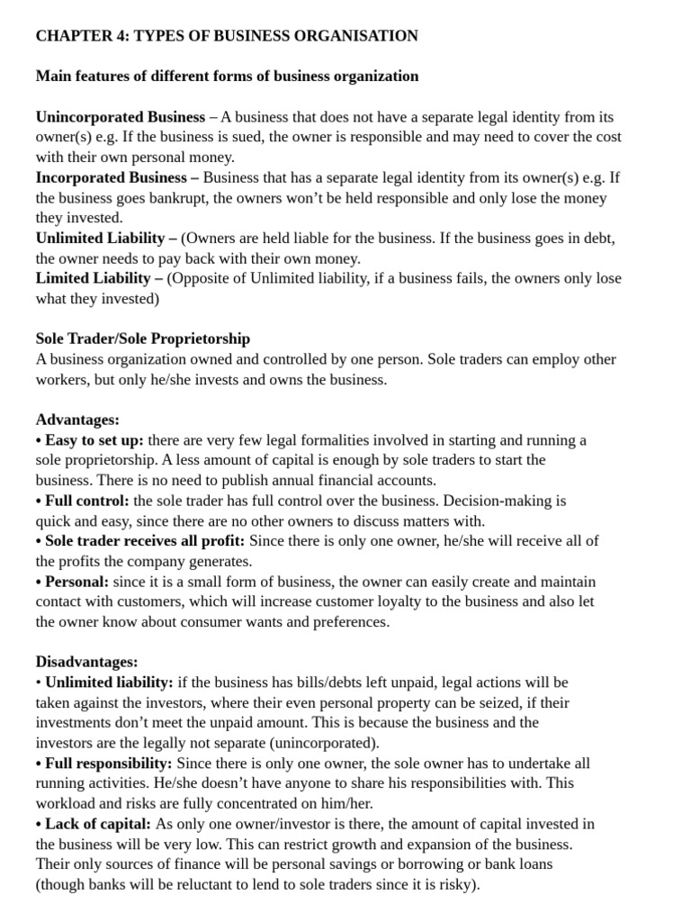 Business Organization Types Explained | PDF | Partnership | Sole ...