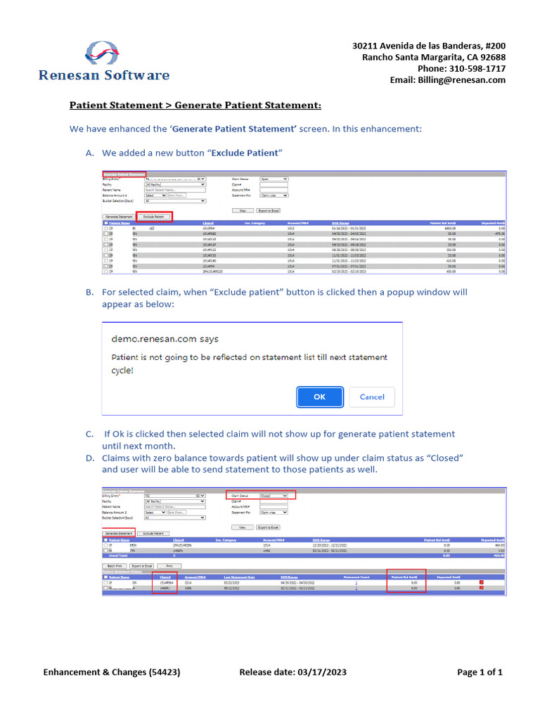 Enhanced Patient Statement Features | PDF