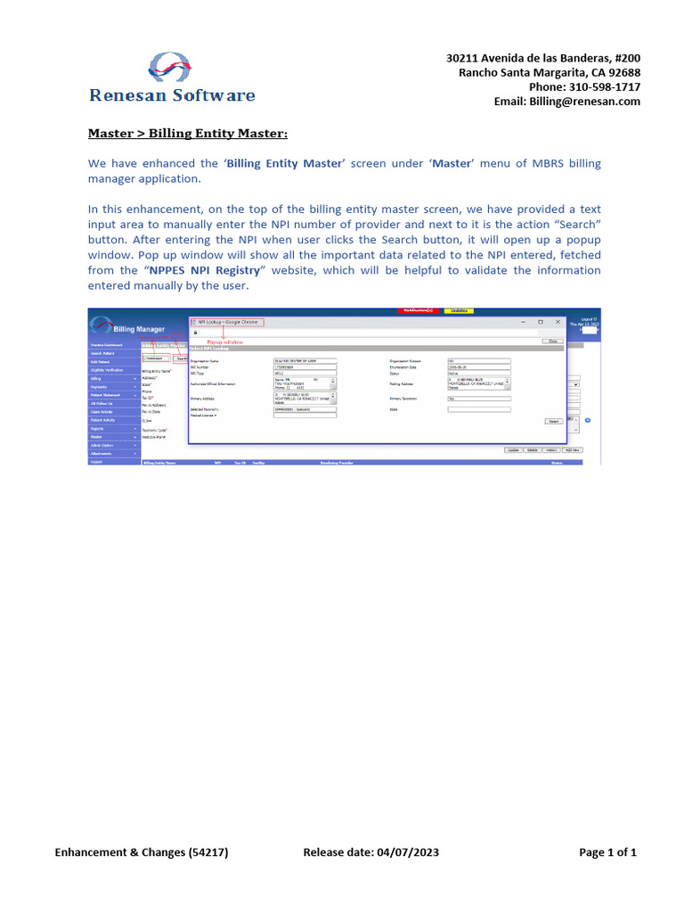 Master Billing Entity Master:: We Have Enhanced The ' Under ' Menu of | PDF
